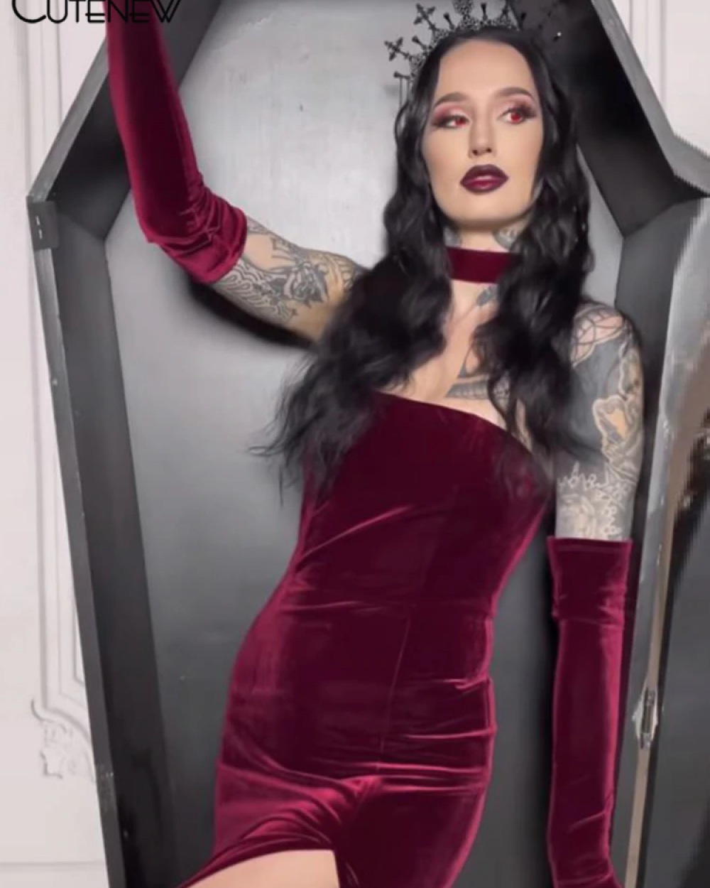 Ruby Red Velvet Halter Neck Mini Dress