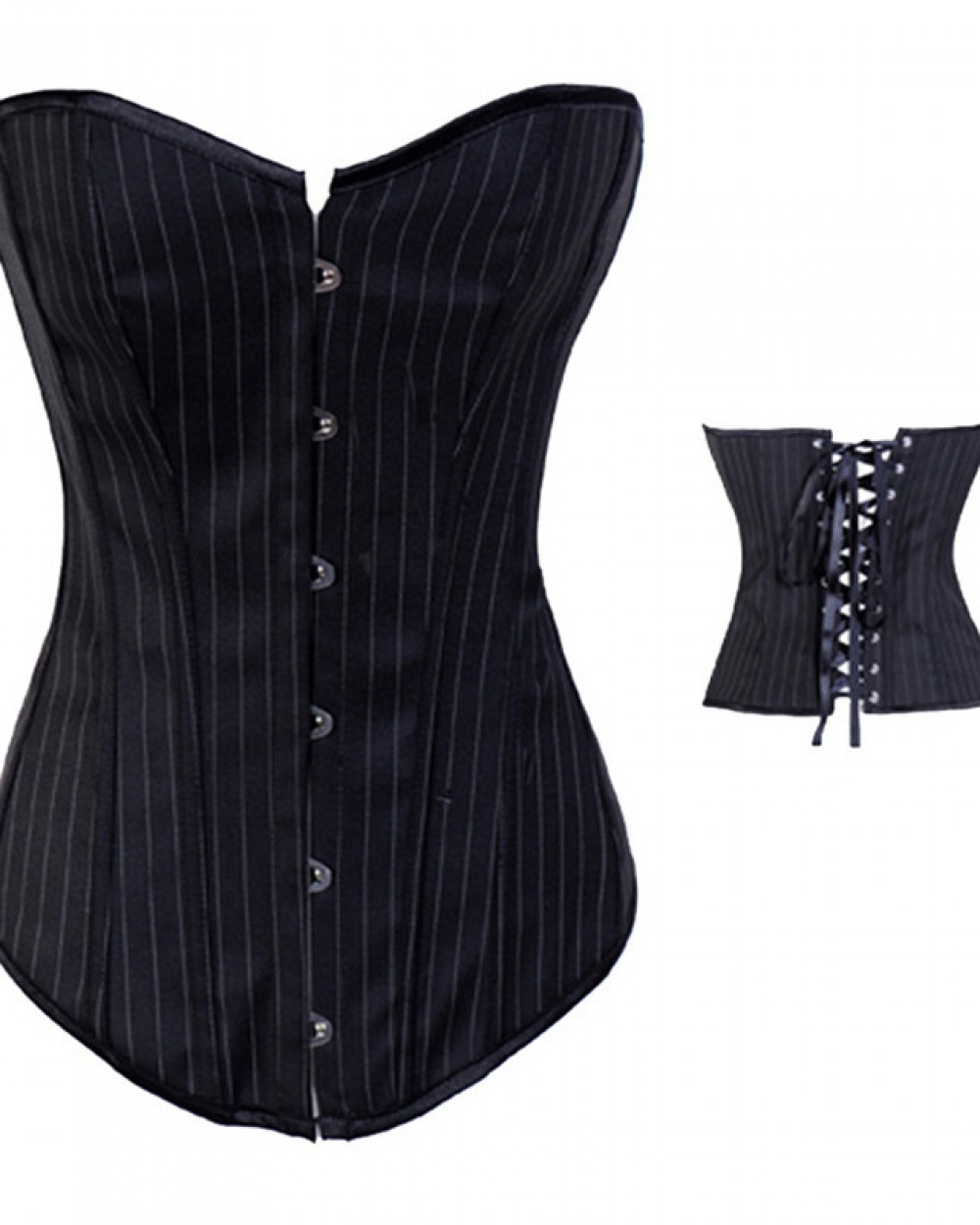 Black Button Down Pin Striped Corset Tube Top