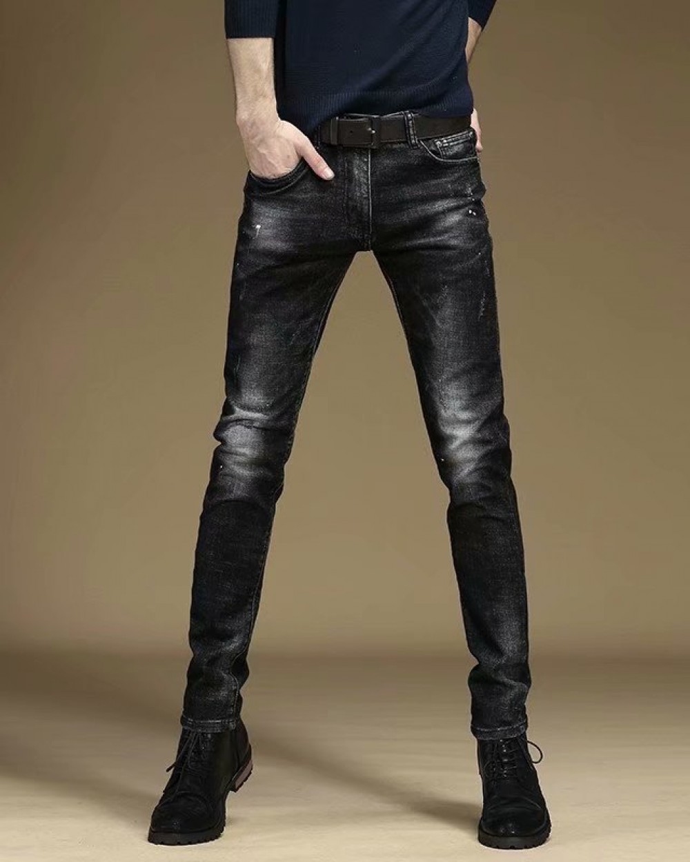 Men's Black Slim Fit Stretch Denim Jeans