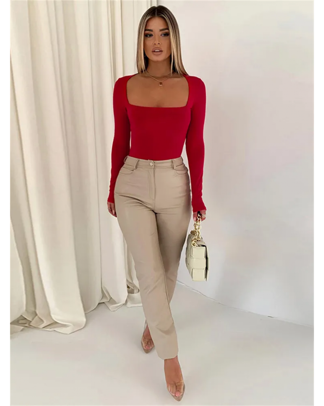 Square Neck Long Sleeve Crop Top